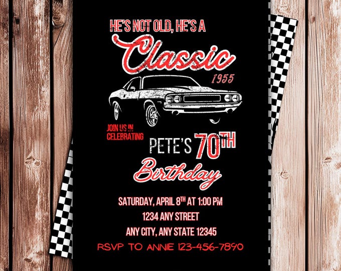 A Classic Car Birthday Party Invitation, Blue Truck, Red Truck, Adult ...