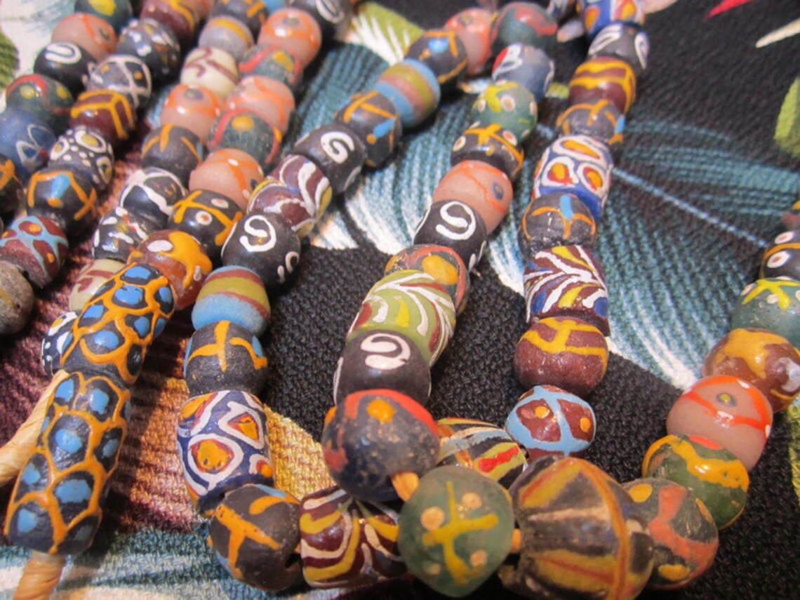 Vintage Ghana Powder Glass Beads: Two Strands, Craft Jewelry Supplies ...