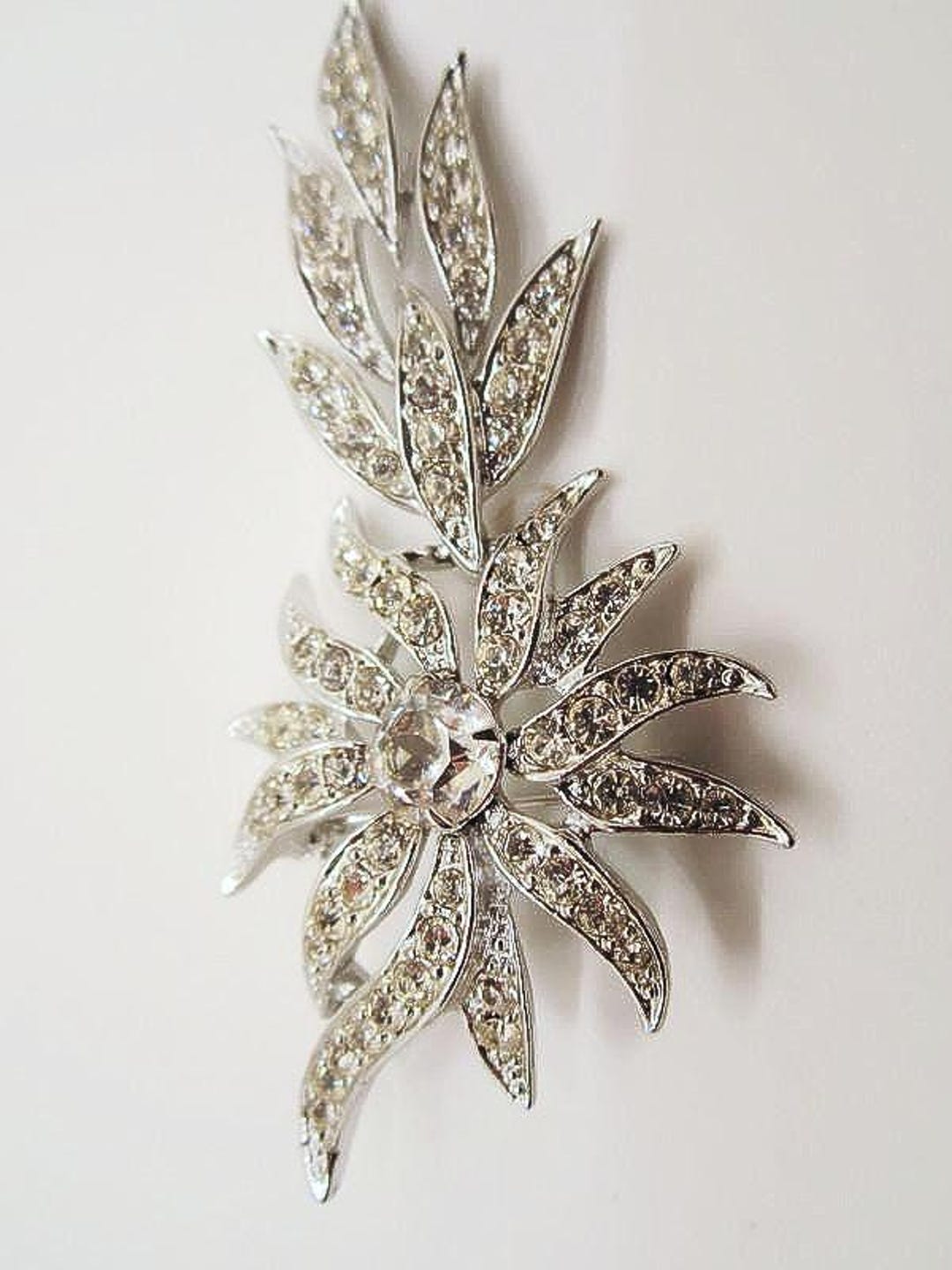 Vintage Sarah Coventry Floral Brooch Pendant: Rhodium Plated Crystal ...