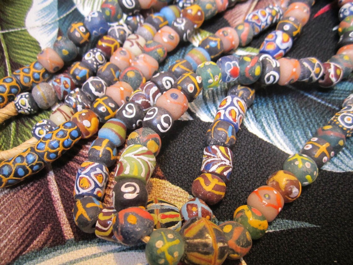 Vintage Ghana Powder Glass Beads: Two Strands, Craft Jewelry Supplies ...