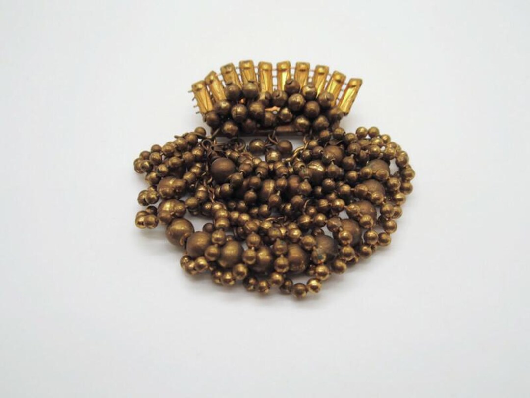 Vintage Miriam Haskell Style Brooch: Brass Beaded WW11 Era Design - Etsy