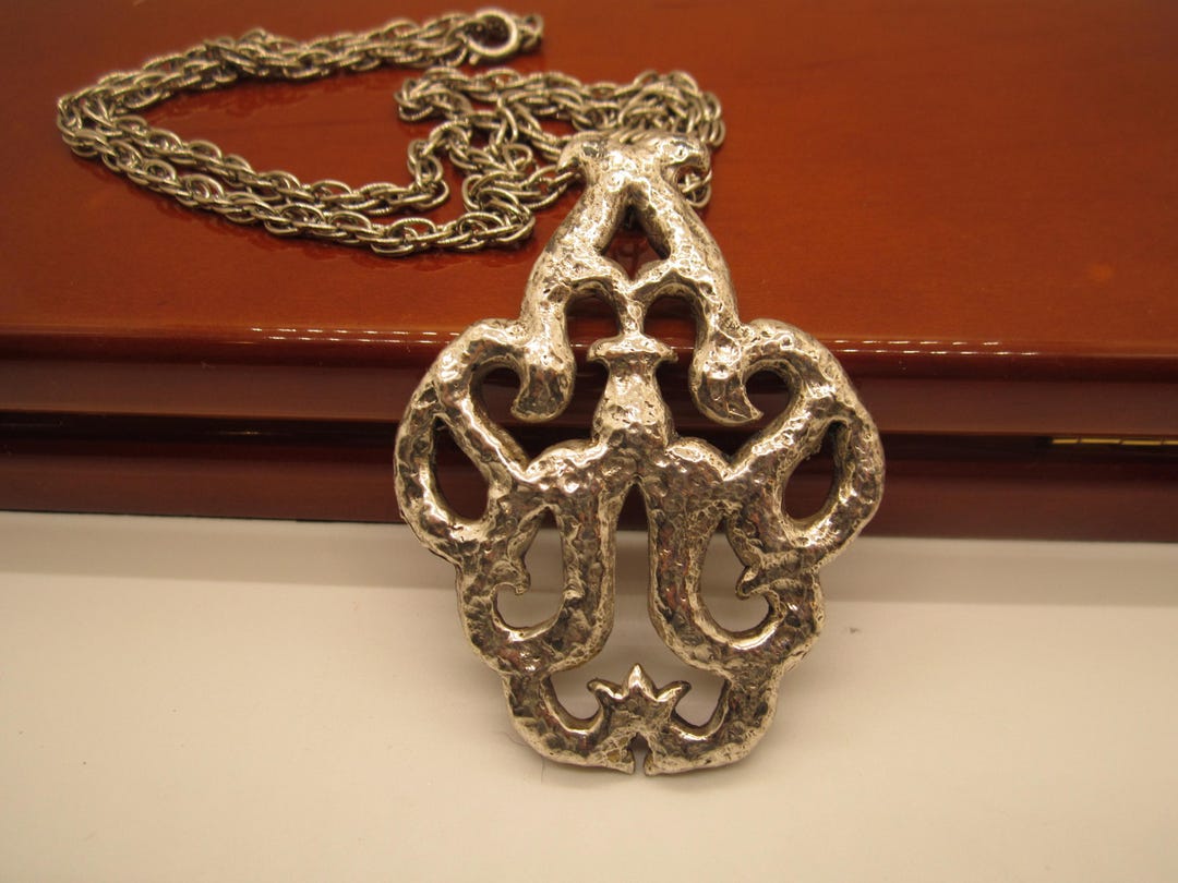 Vintage 1960s Tortolani Crislu Textured Silver Brutalist Pendant ...