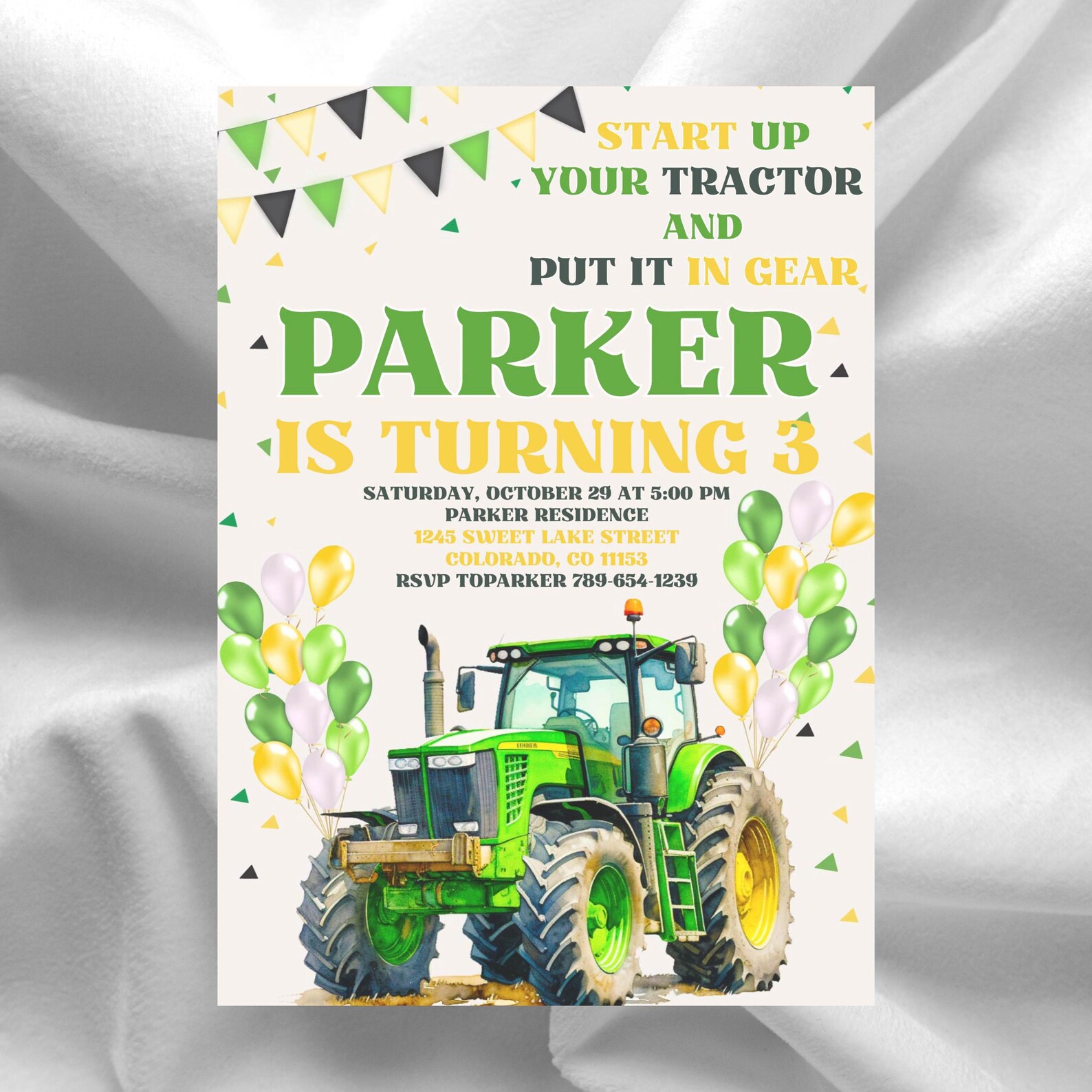 Editable Tractor Invitation, Green Tractor Birthday Invitation, Tractor ...