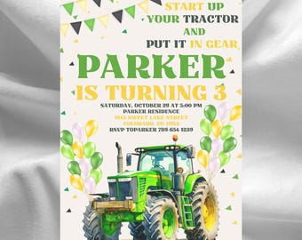 Editable Tractor Birthday Invitation Template, Any Age Green Tractor B ...