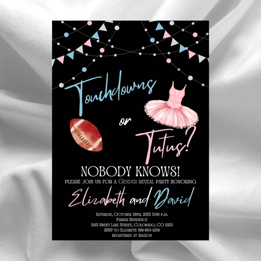 Editable Touchdowns or Tutus Gender Reveal Invitation, Touchdowns or ...