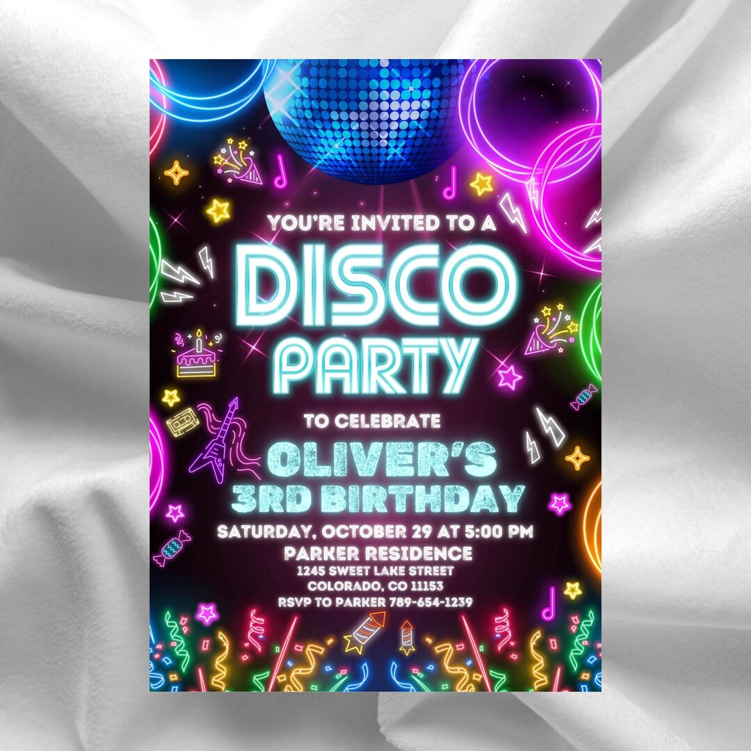 Editable Disco Party Birthday Invitation, Disco Gender Neutral Invites ...