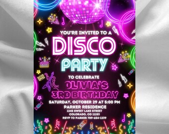 Editable Disco Party Birthday Invitation, Disco Gender Neutral Invites ...