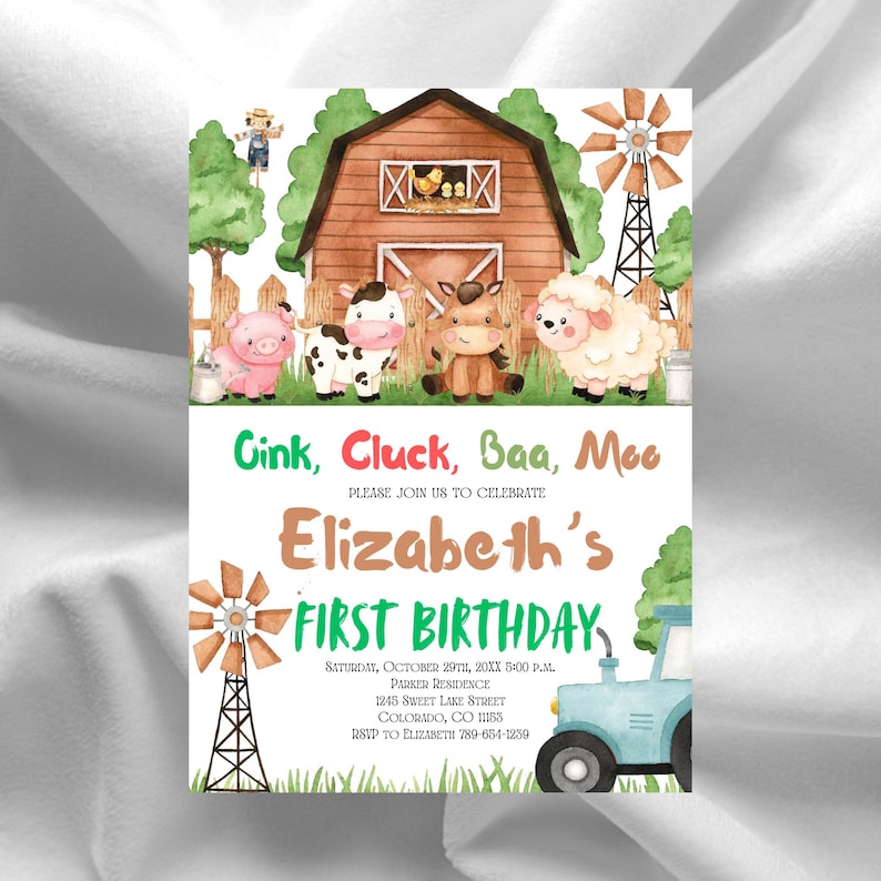 Editable Boy Farm Birthday Invitation Farm Animals Barnyard Invitation ...