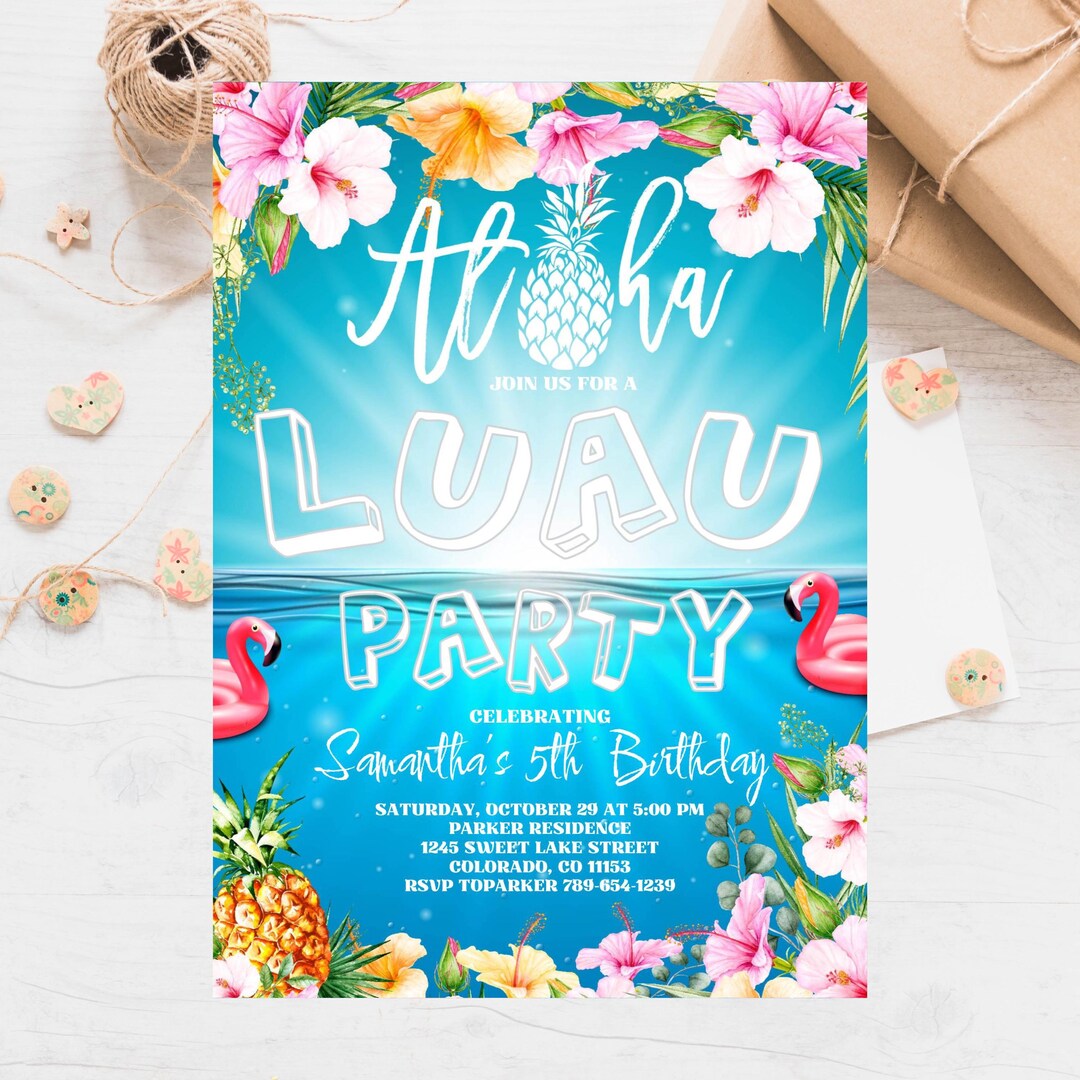 Editable Aloha Pool Party Birthday Invitation, Hawaiian Pool Party ...