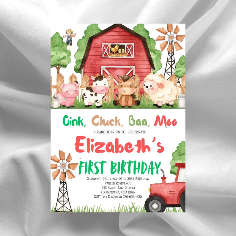 Editable Boy Farm Birthday Invitation Farm Animals Barnyard Invitation ...