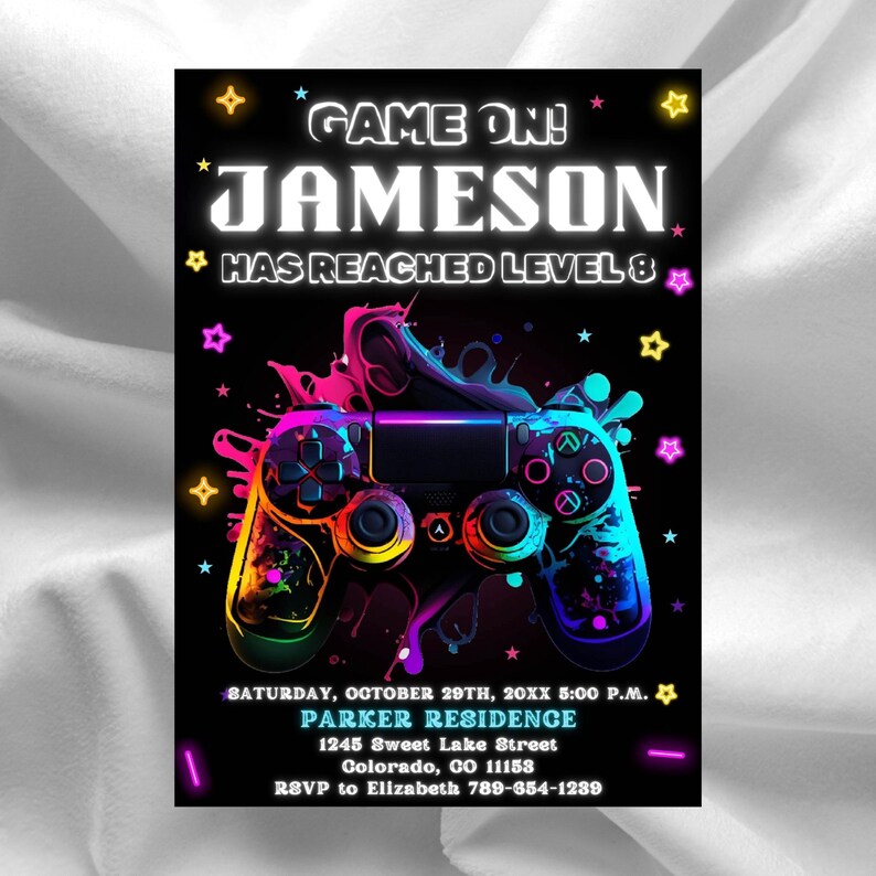 Editable Boy Video Game Party Invitation, Level up Birthday Invite ...