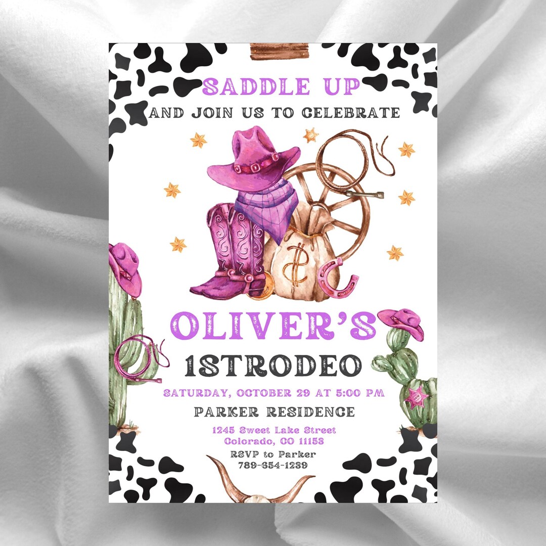 Editable First Rodeo Birthday Invitation: Cowgirl Western Theme ...