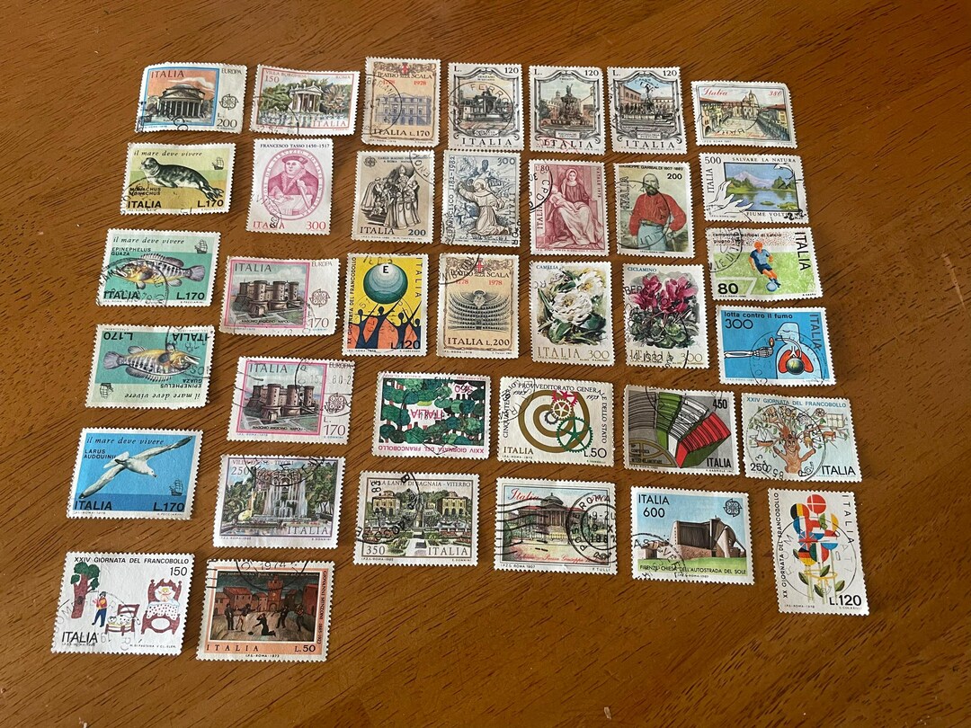 36 - Antique Stamps - Italian Stamps - Canceled Stamps - Journaling Supplies - Vintage Ephemera ...