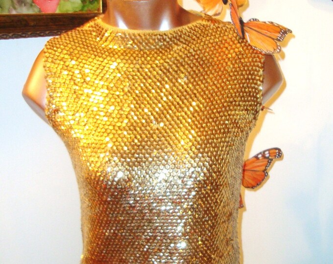 GLITZY GOLD SEQUIN VTG 60s/709s DISCO SPARKLE SHELL TOP - Etsy