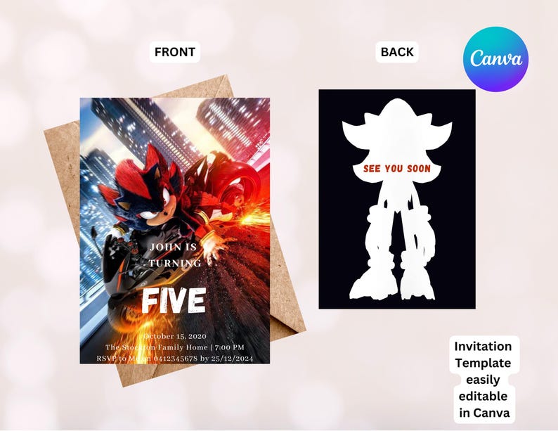 Sonic Shadow Kids Birthday Invitation, Customised, Instant Download ...