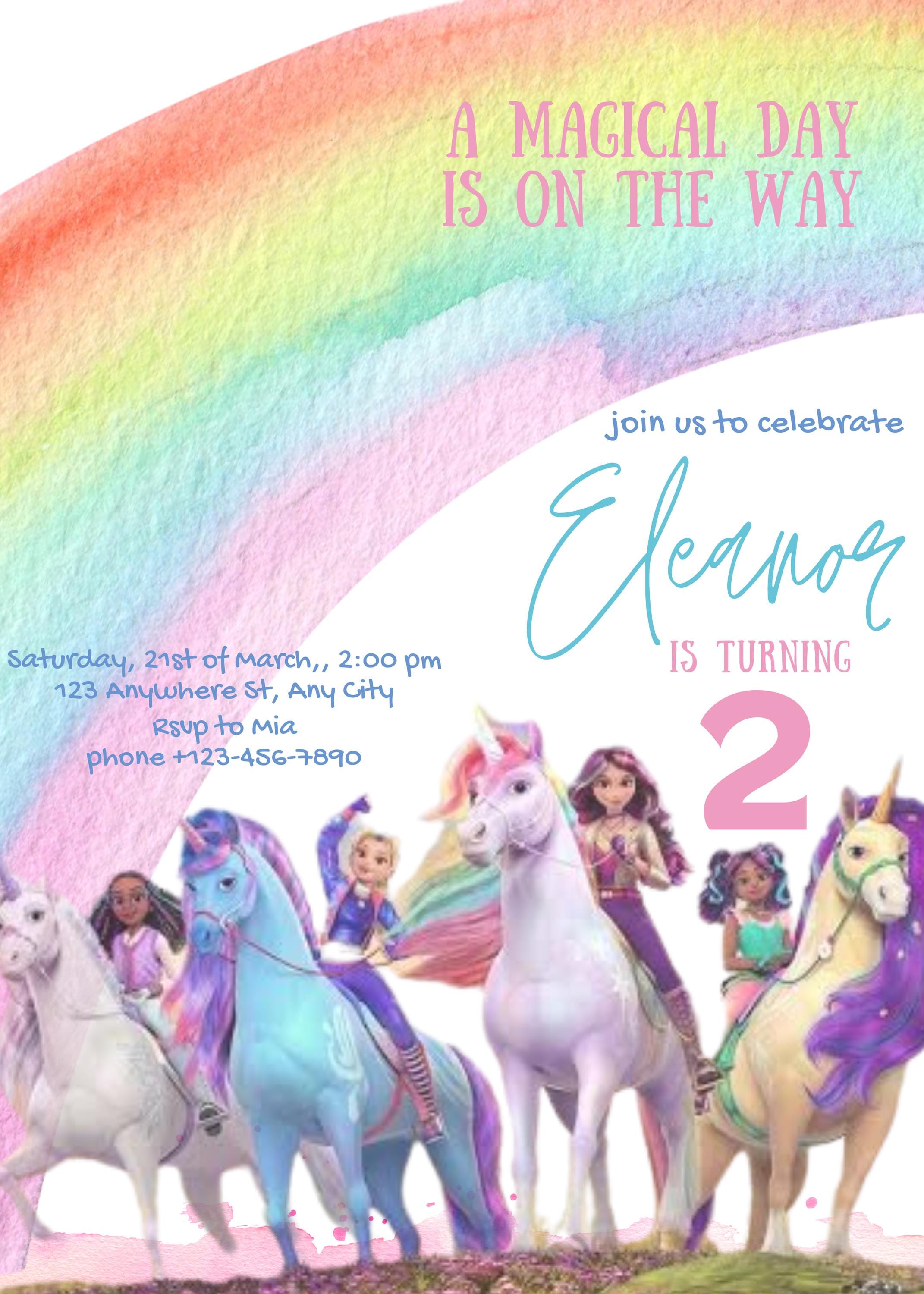Unicorn Academy Unicorn Rainbow Kids Birthday Invitation, Customised ...