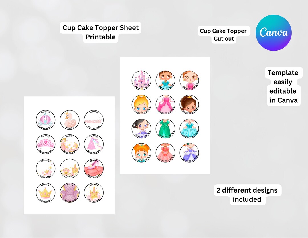 Princess Castle Kids Birthday Party Cup Cake Topper Digital Instant ...