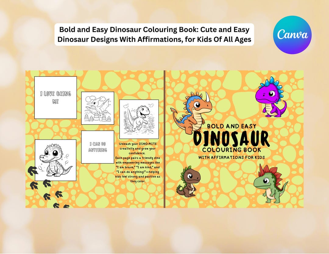 Bold and Easy Dinosaur Colouring Book: Cute and Easy Dinosaur Designs ...
