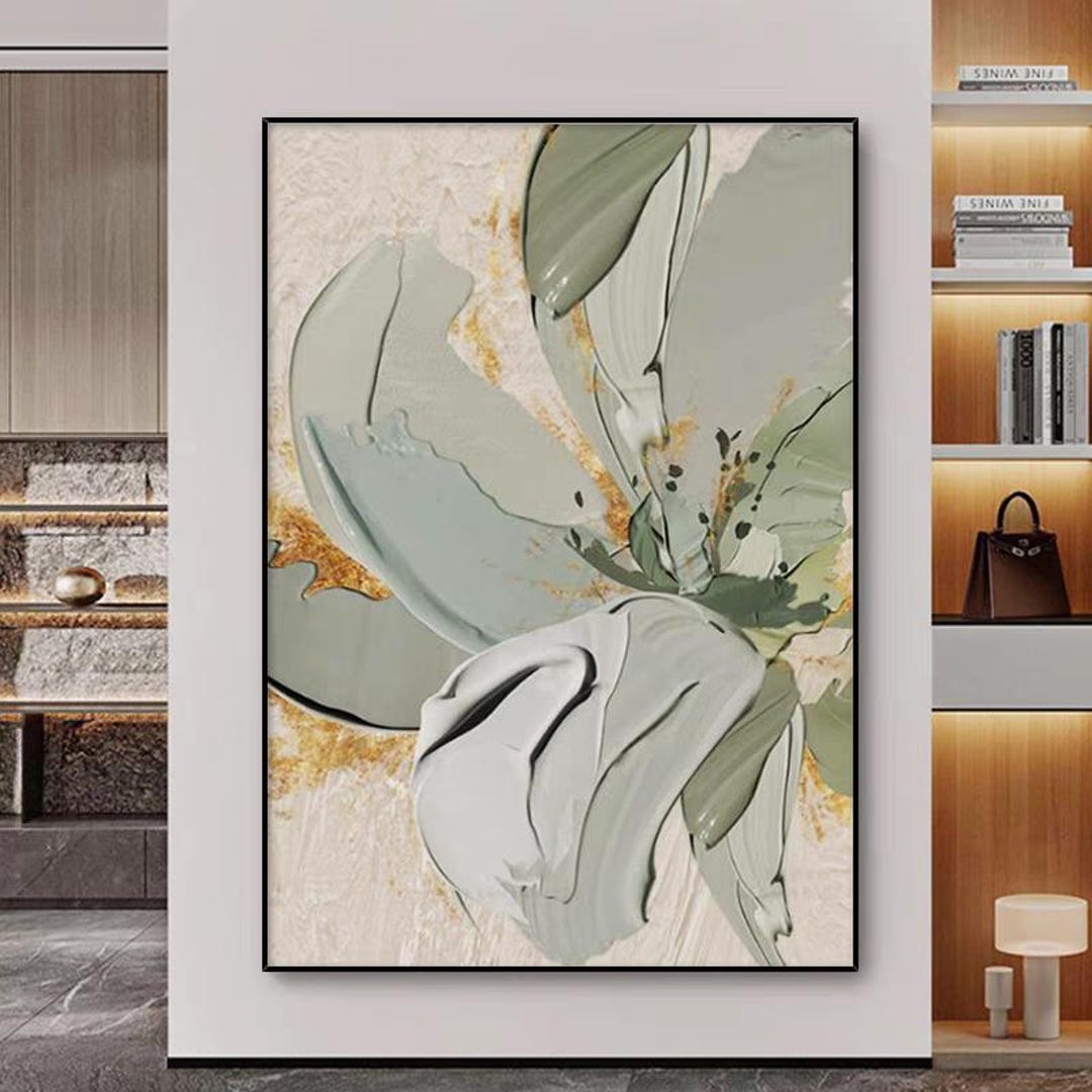 Light Green Neutral Earth Tone Painting on Canvas, Hand-made Modern ...