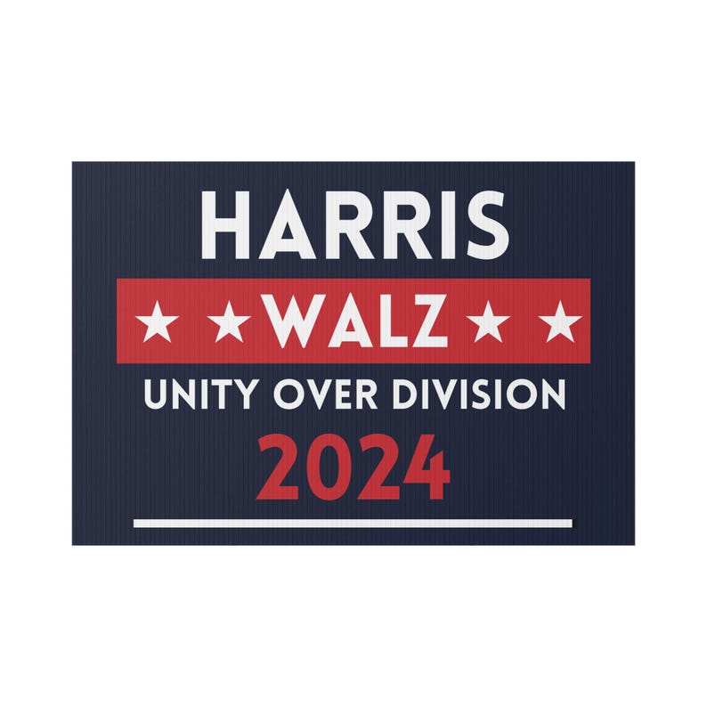Kamala Harris & Tim Walz 2024 Yard Sign Unity Over Division With H ...