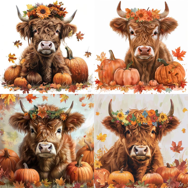24 Highland Cow Autumn Clipart, Autumn Farmhouse Decor, Fall Harvest ...