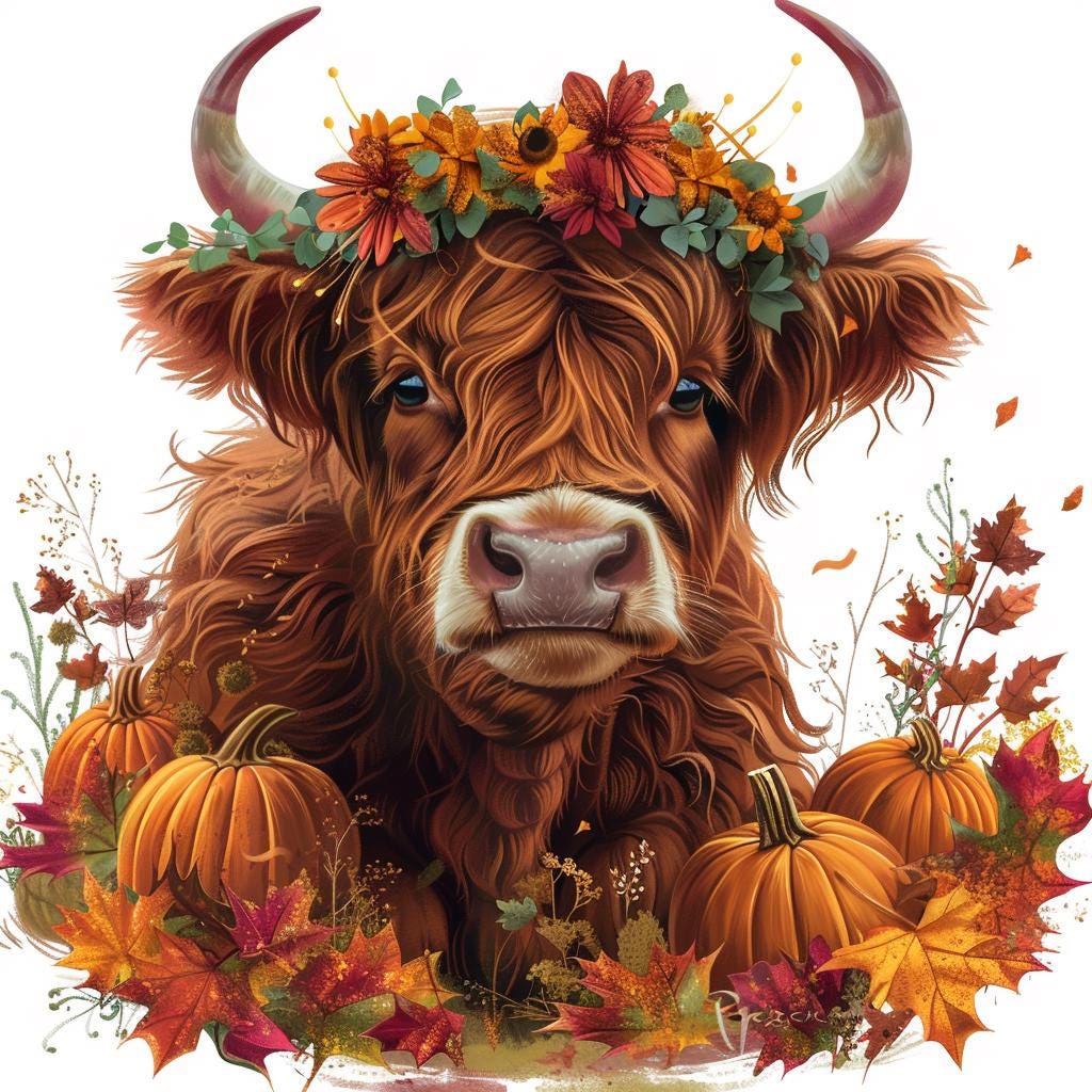 24 Highland Cow Autumn Clipart, Autumn Farmhouse Decor, Fall Harvest ...