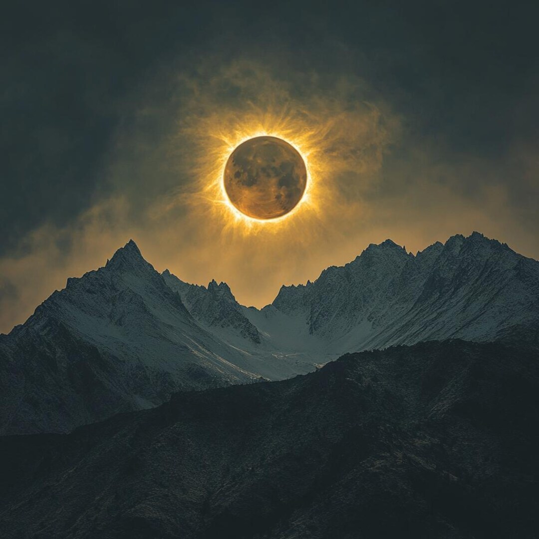 24 Solar Eclipse Over Mountain Clipart, Moon Over Peaks Illustration ...