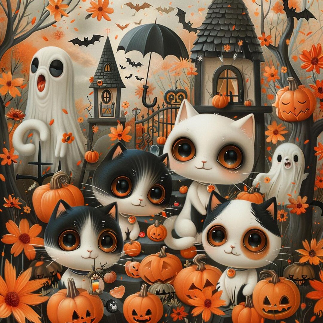 24 Halloween Cat Clipart, Cute Halloween Cats Clipart, Spooky Kittens ...