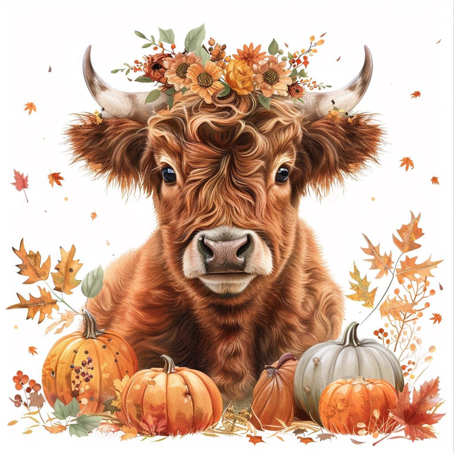 24 Highland Cow Autumn Clipart, Autumn Farmhouse Decor, Fall Harvest ...