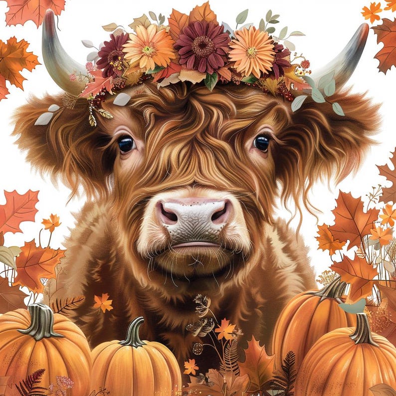 24 Highland Cow Autumn Clipart, Autumn Farmhouse Decor, Fall Harvest ...