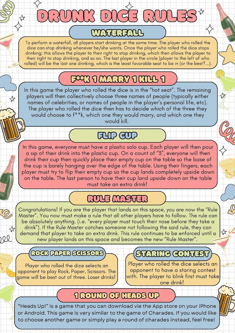 Drunk Dice. Party Drinking Board Game! - Etsy