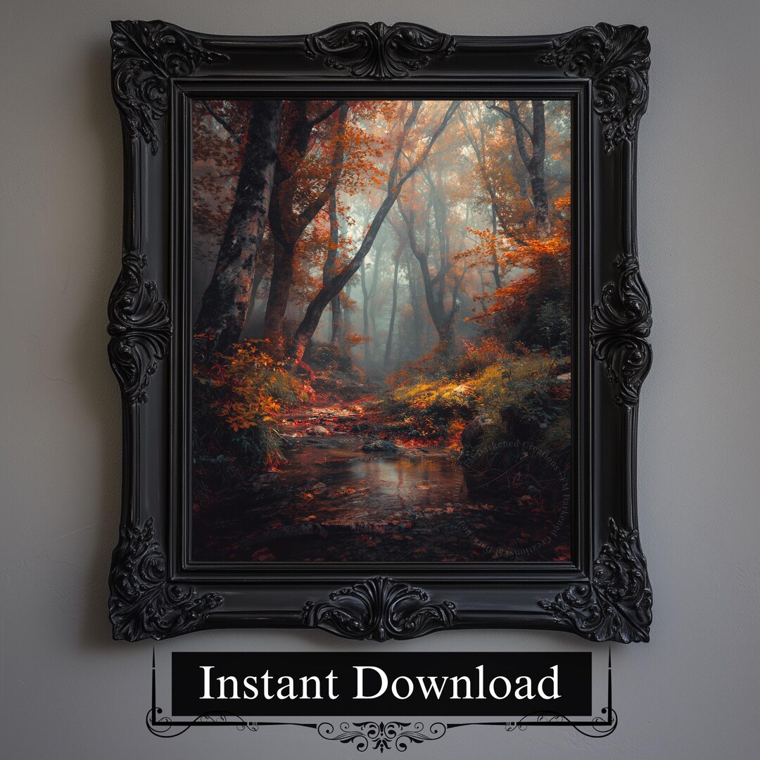 Autumn Gothic Forest Painting, Moody Landscape Wall Art (downloadable ...
