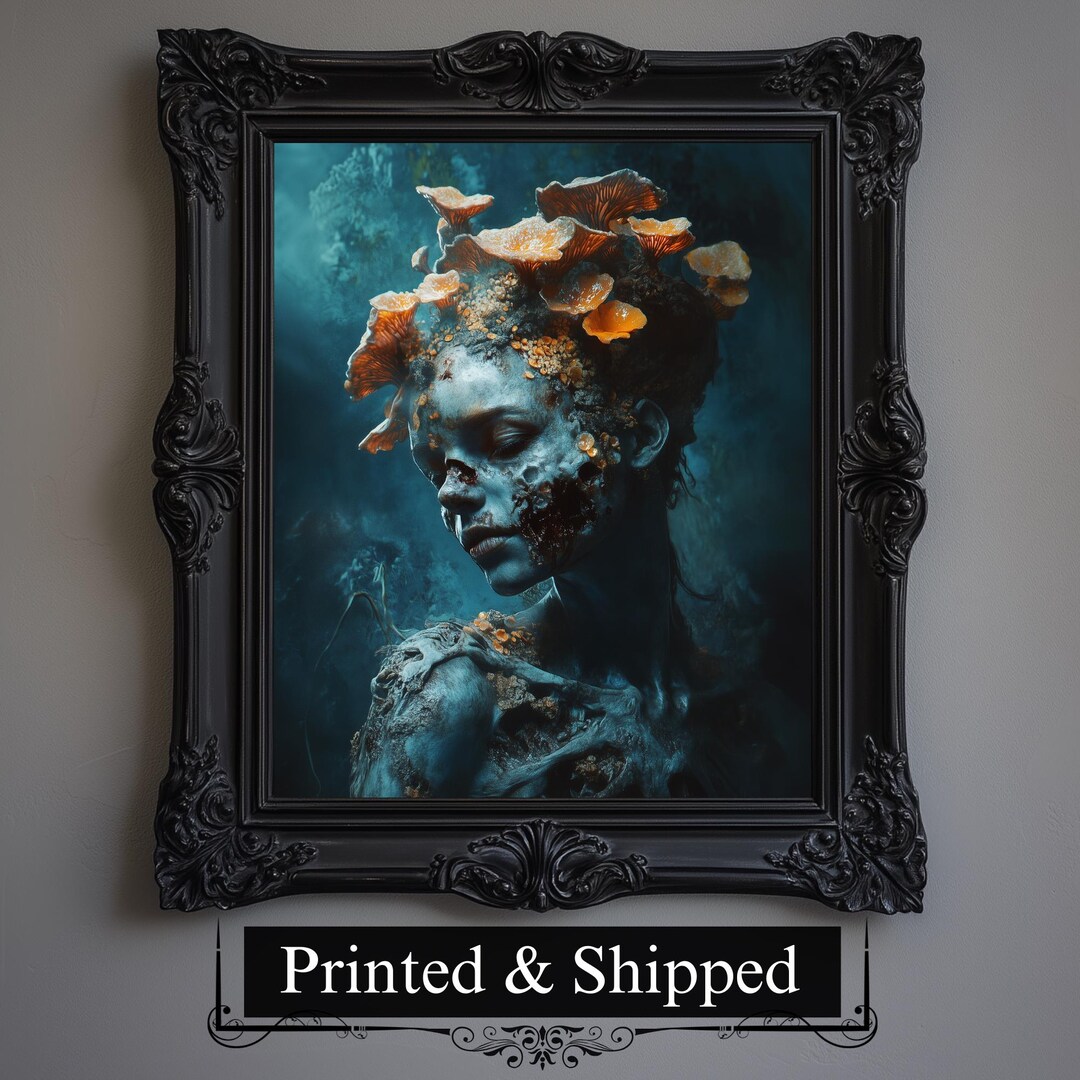 Mushroom Woman Art Print, Macabre Gothic Horror Decor, Spooky Fungi ...