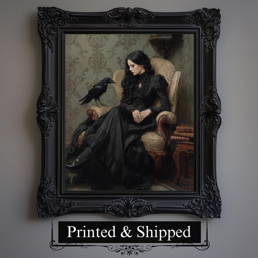 Gothic Princess & Raven Print, Victorian Moody Wall Art, Dark Romance ...