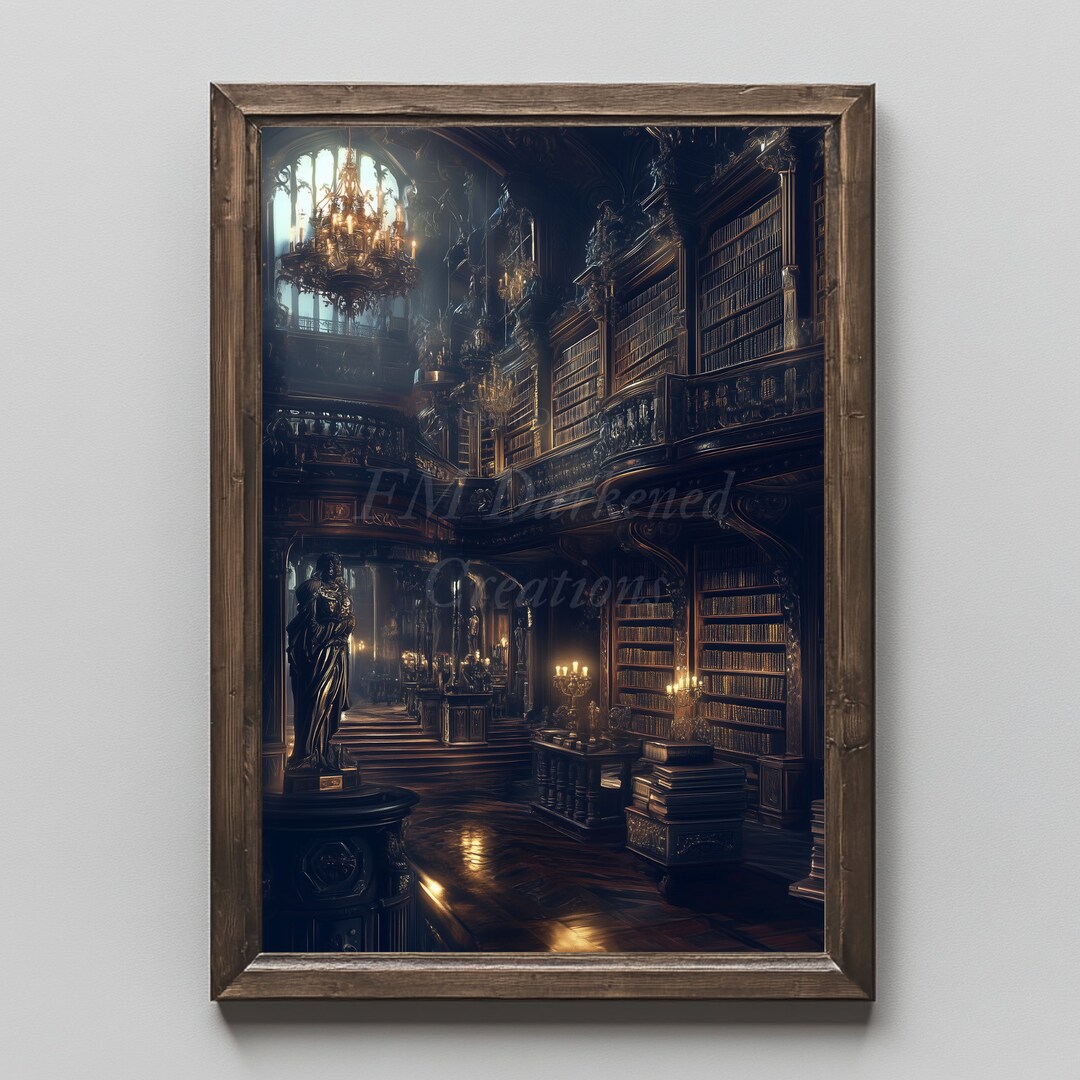 Victorian Gothic Library Painting | Dark Academia Wall Art | Gothic ...