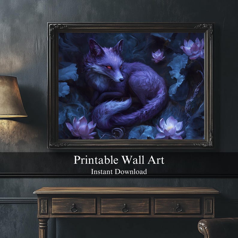 Mystical Purple Fox Gothic Printable Wall Art, Dark Academia Digital ...