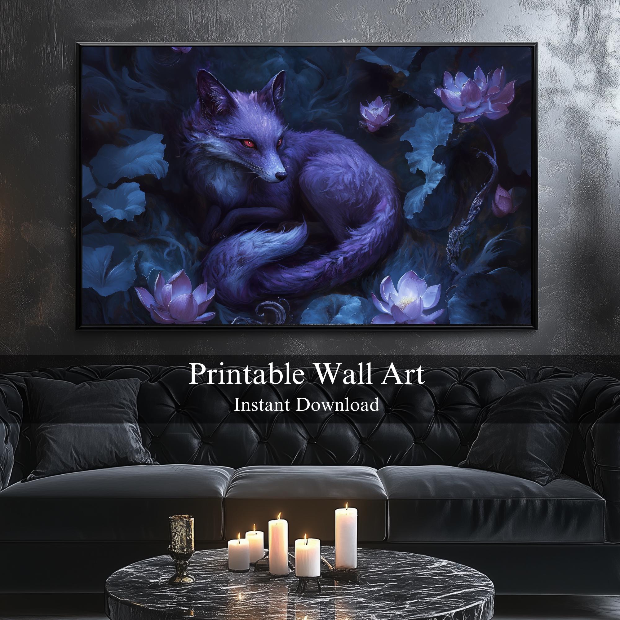 Mystical Purple Fox Gothic Printable Wall Art, Dark Academia Digital ...