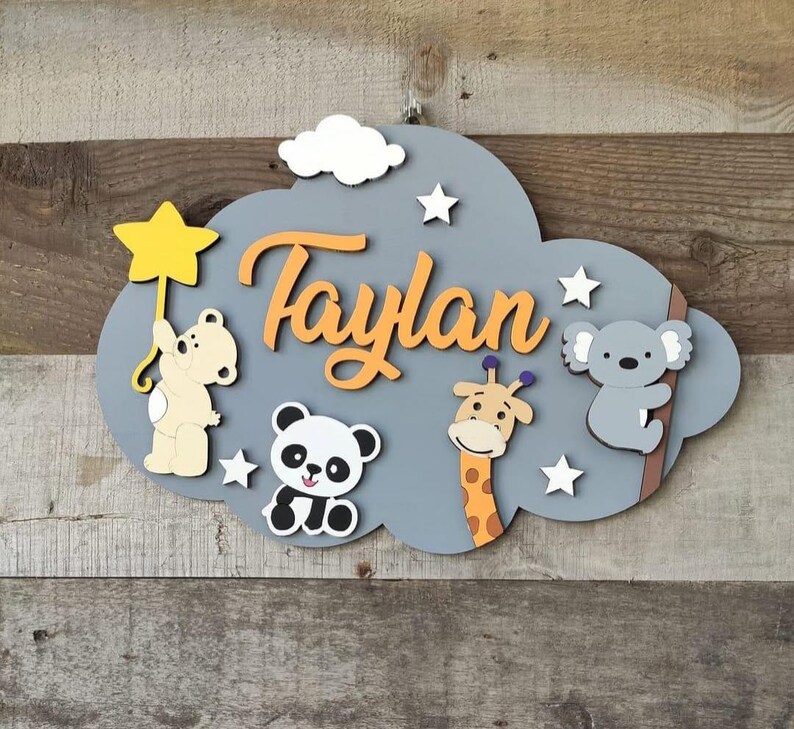 Personalized Wooden Name Sign - Custom Nursery Door Hanger - Baby ...