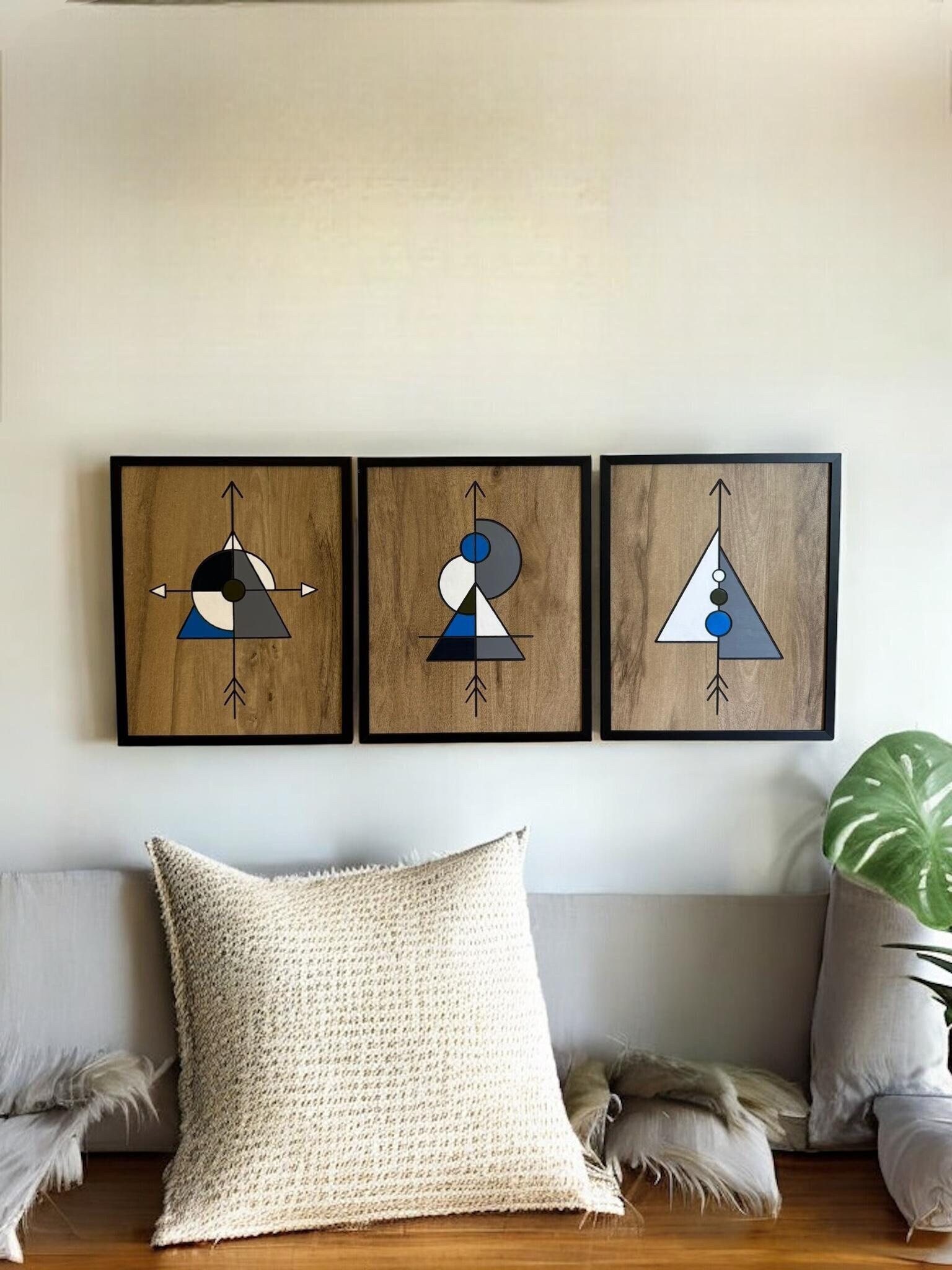 Hand-painted Geometric Shape Wall Art - Set of 3, Great Choice for ...