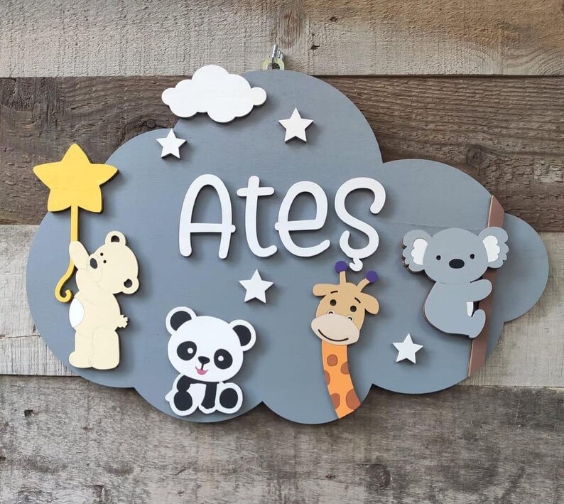 Personalized Wooden Name Sign - Custom Nursery Door Hanger - Baby ...