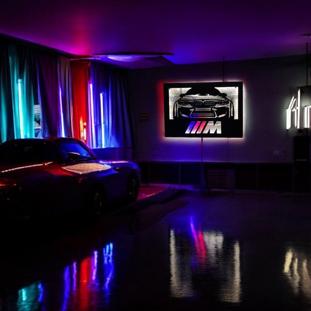 M Power Garage Car Led Sign , Bmw Wooden Led Sign , Car Wall Led ...