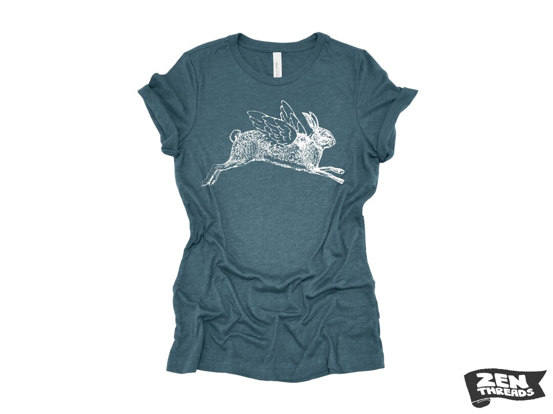Womens Flying RABBIT T-shirt Printed (+ Colors Available) Custom Hare ...
