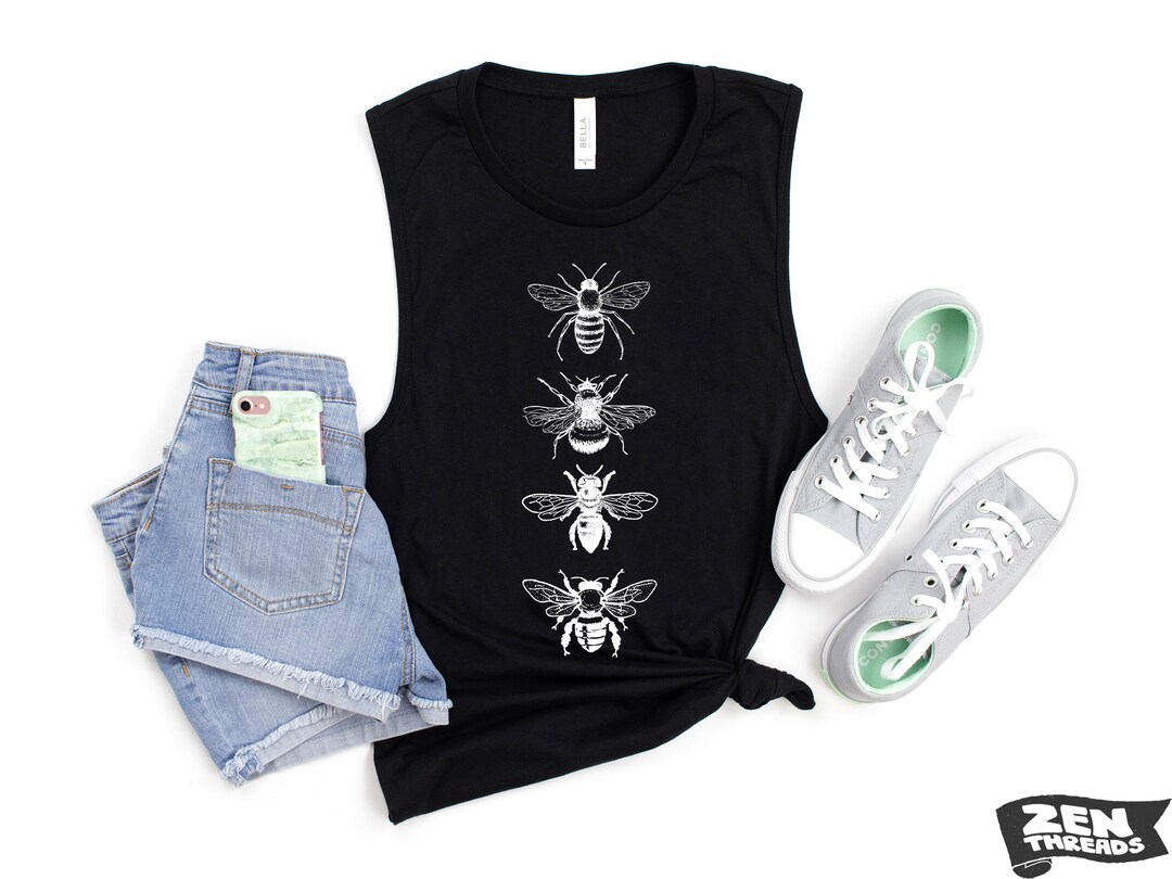 Womens BEES Muscle Tank Workout Fitness Tee Insect Hornet Honey Nature ...