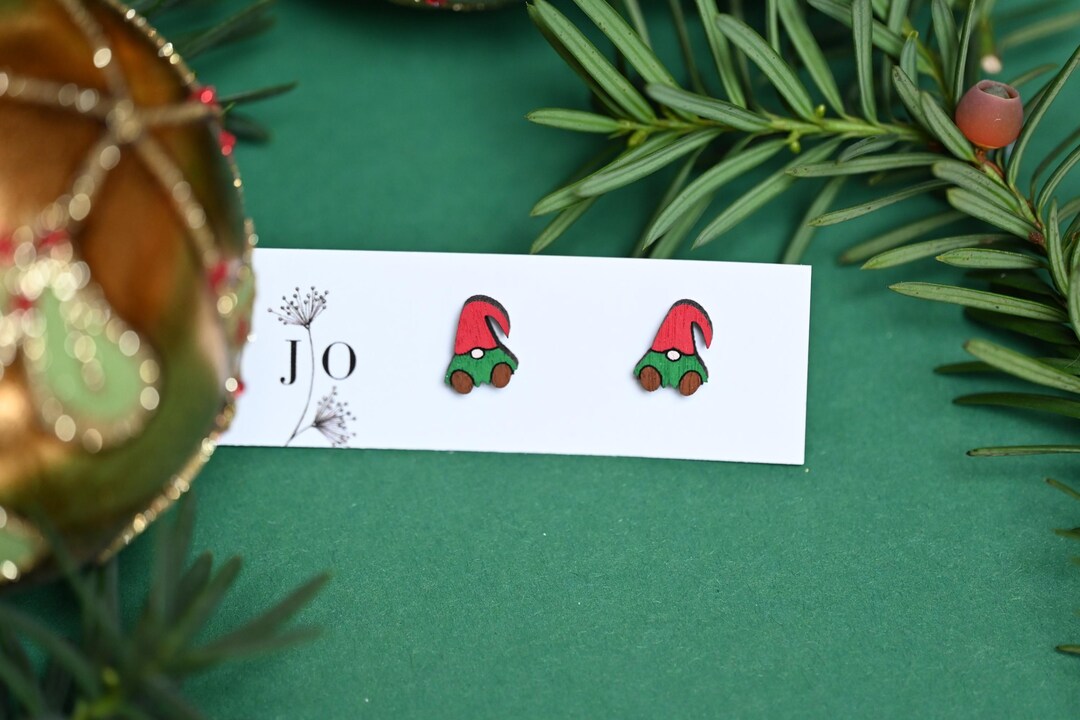 Christmas Elf Stud Earrings - Cute Laser Cut Holiday Jewelry, Dainty ...