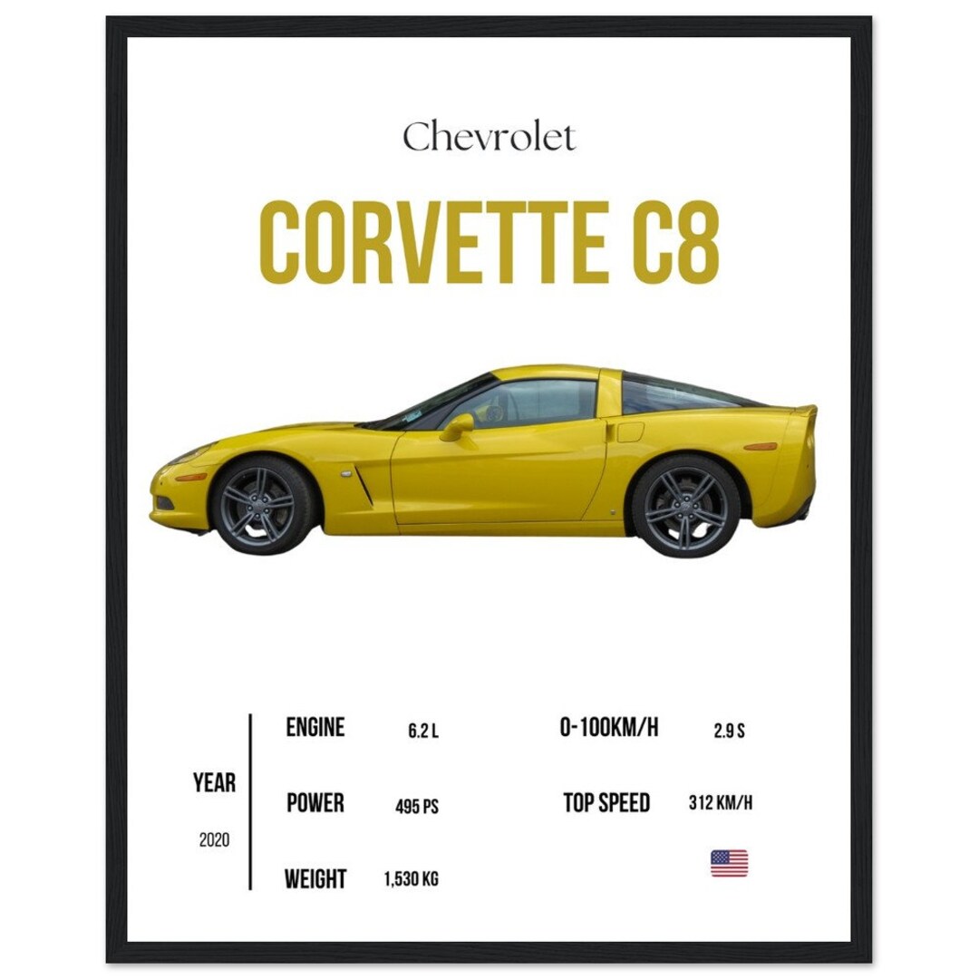 Premium Chevrolet Corvette C8 Poster Made Of Matte Paper With Wooden