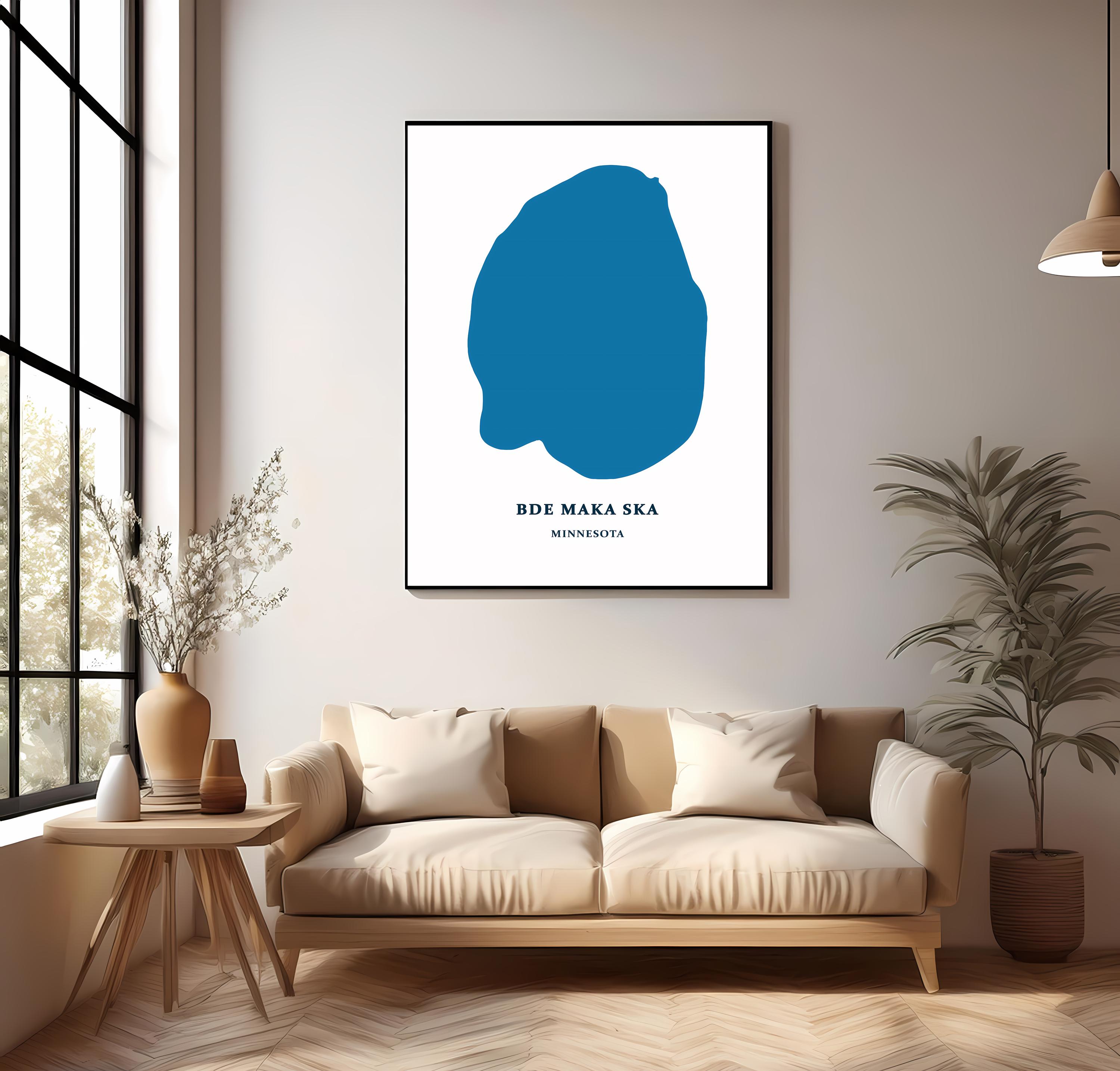 Bde Maka Ska Lake Map Wall Art Minneapolis, Minnesota Minimalist Bde ...