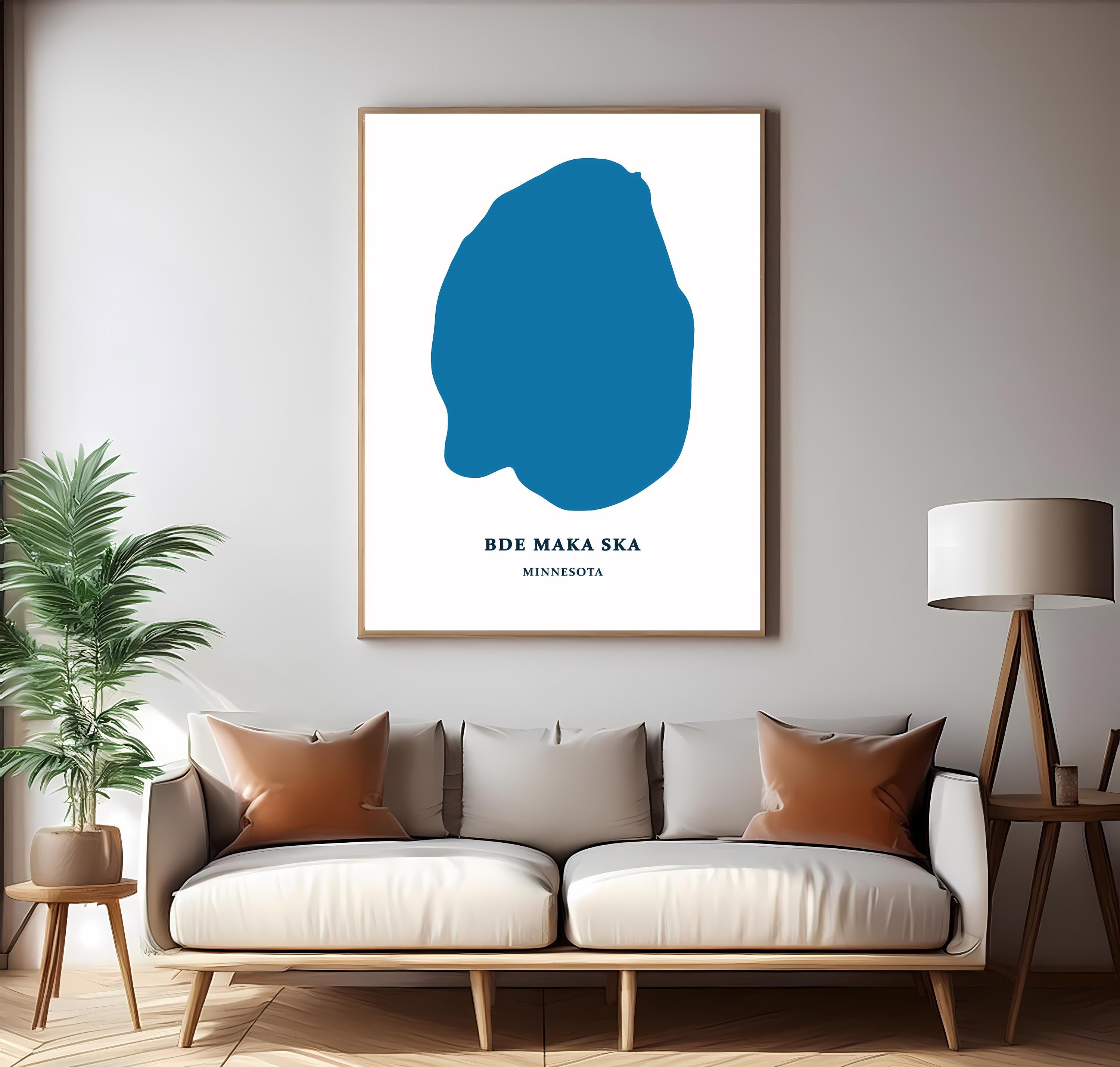 Bde Maka Ska Lake Map Wall Art Minneapolis, Minnesota Minimalist Bde ...