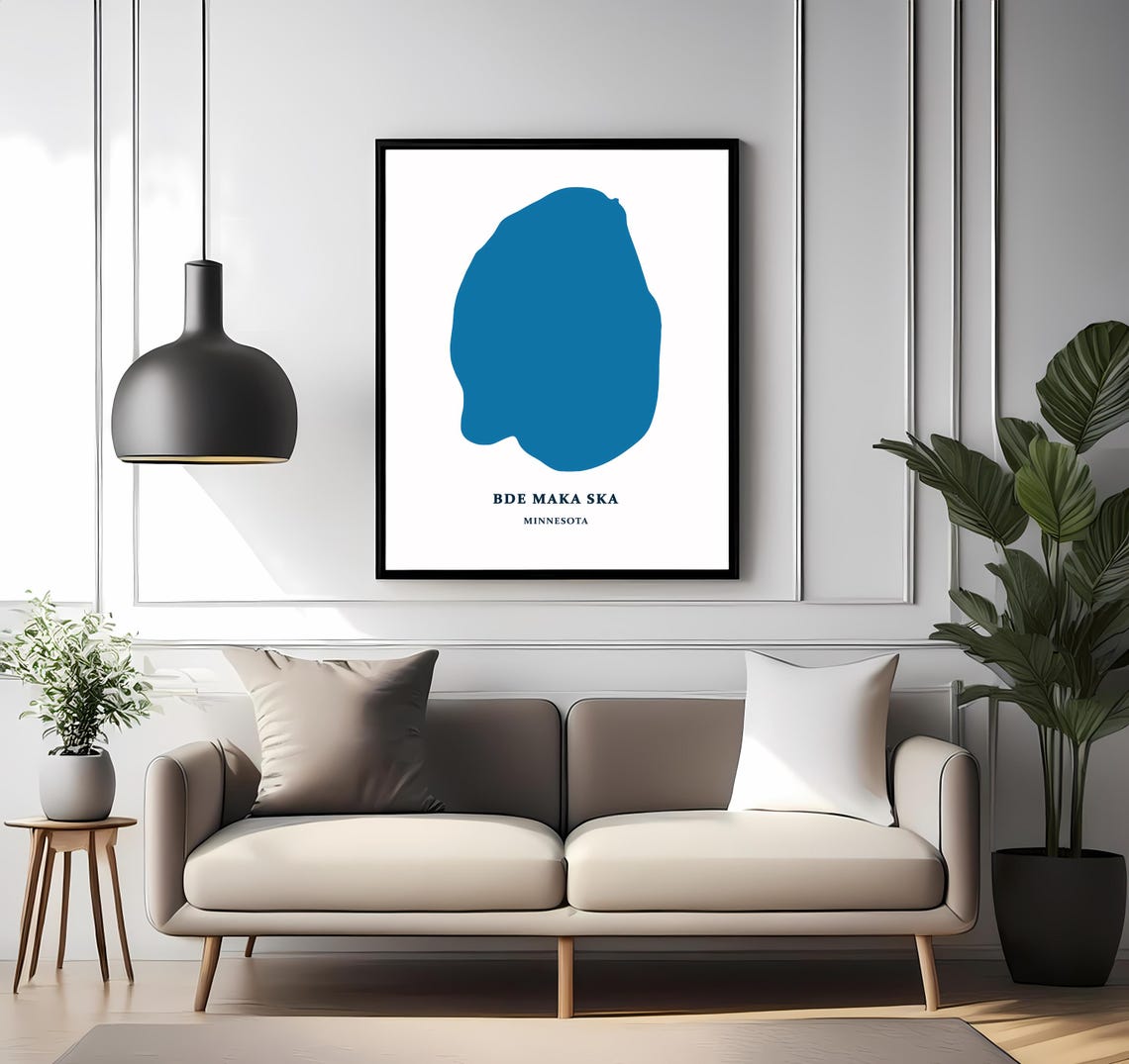 Bde Maka Ska Lake Map Wall Art Minneapolis, Minnesota Minimalist Bde ...