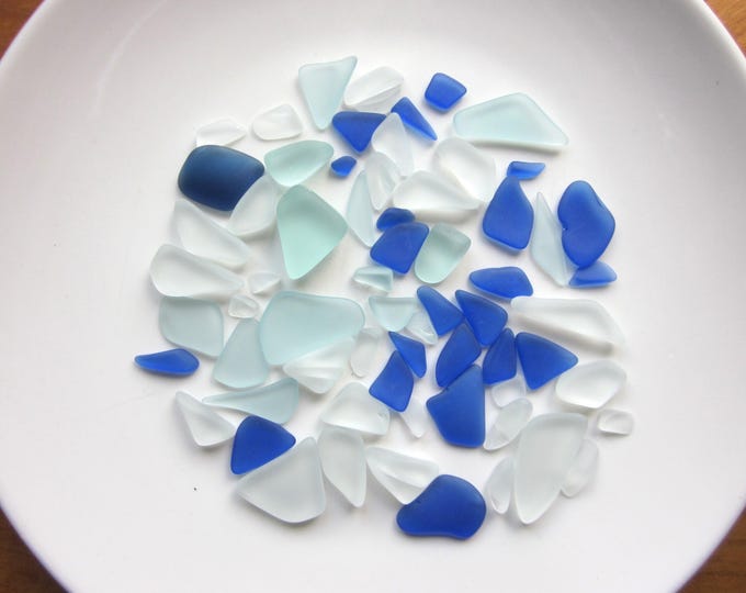 Beach Glass, Tumbled Glass - Blue, Seafoam, Clear - 66 Small to Medium ...