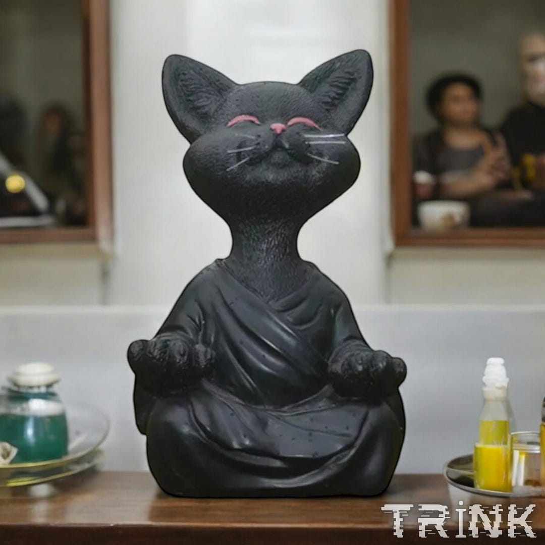 Meditating Cat Statue, Zen Garden Decor, Calming Gift - Etsy